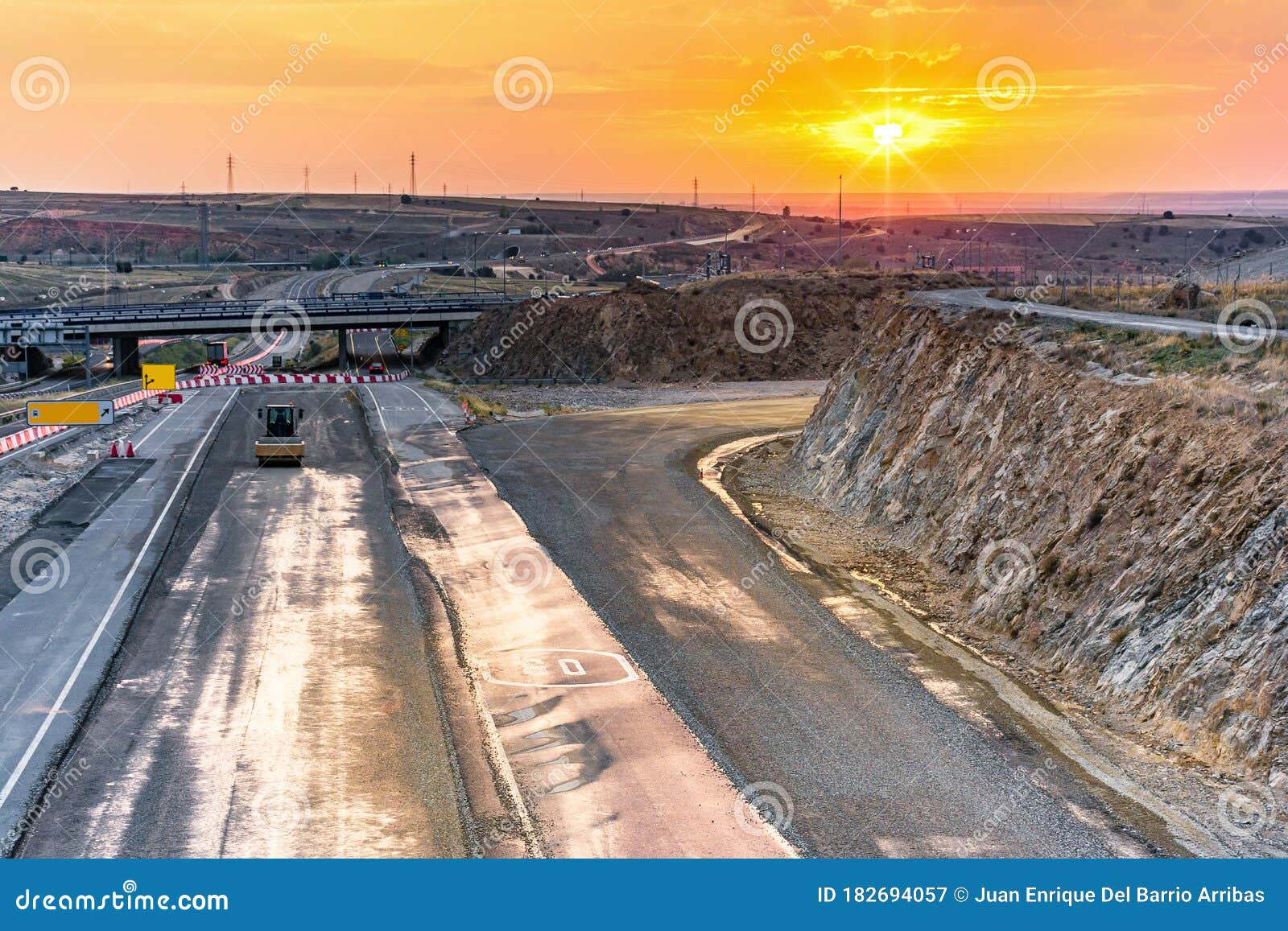 Steamroller Performing Earth Compaction Work for Later Asphalting Stock ...