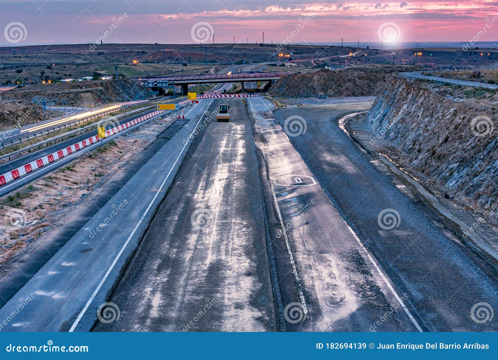 Steamroller Performing Earth Compaction Work for Later Asphalting Stock ...