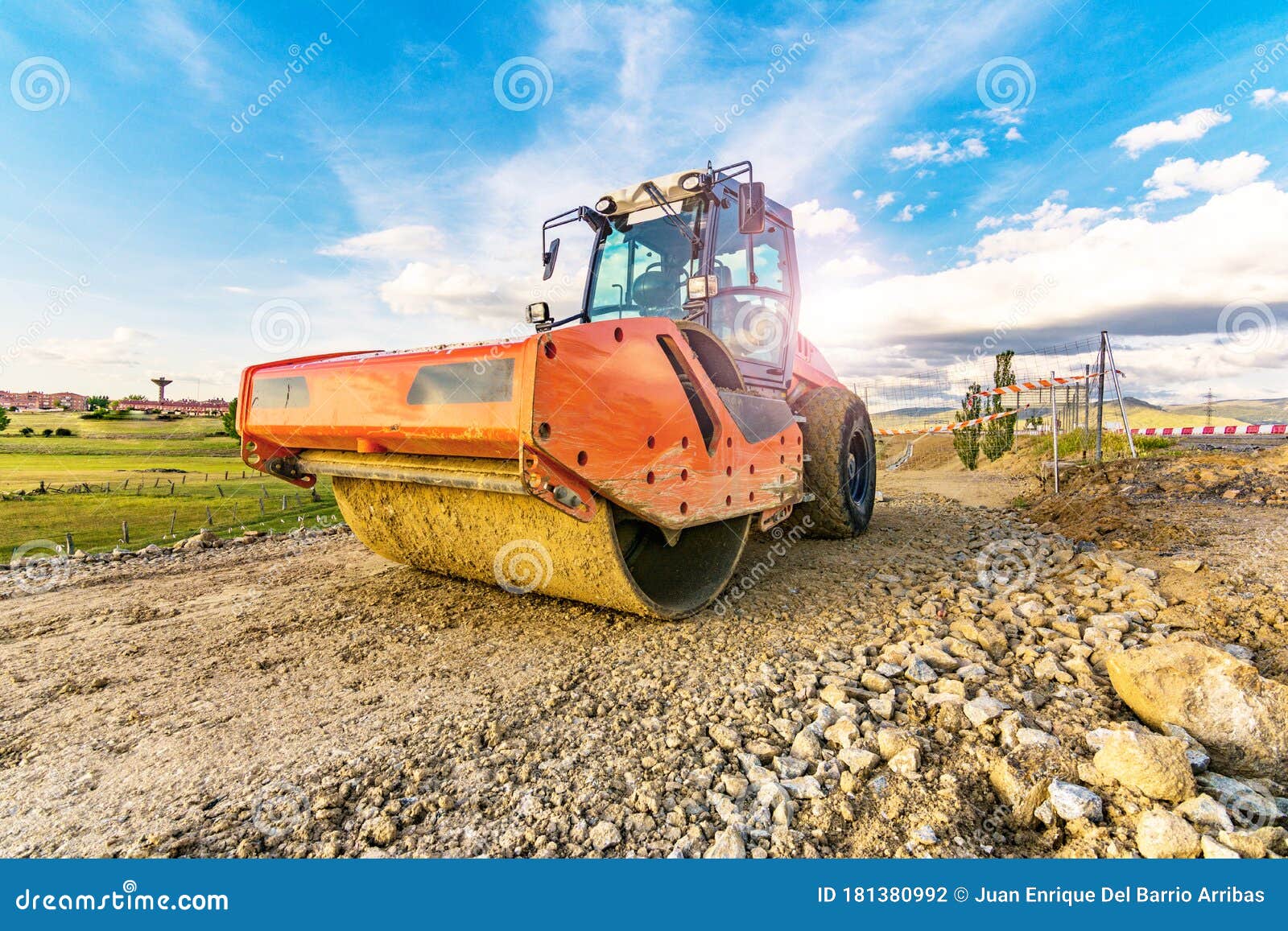 Steamroller Performing Road Paving Works Stock Photo - Image of ...