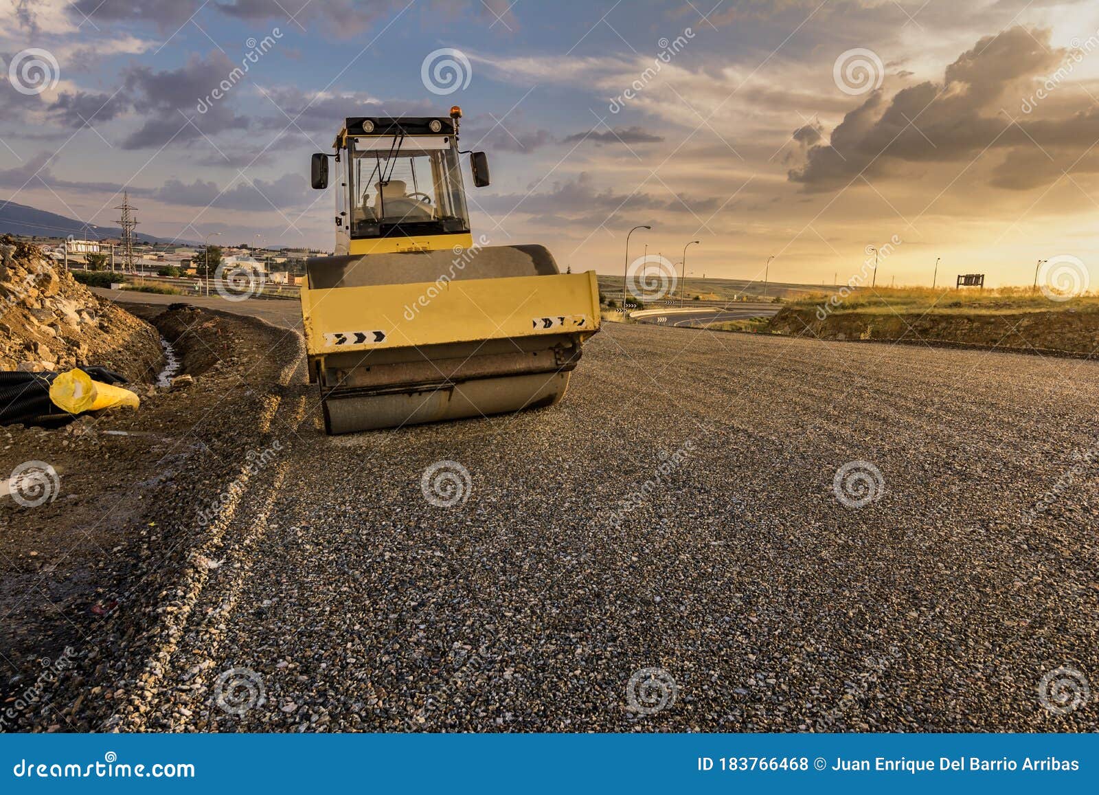 Steamroller Performing Road Paving Works Stock Photo - Image of vehicle ...