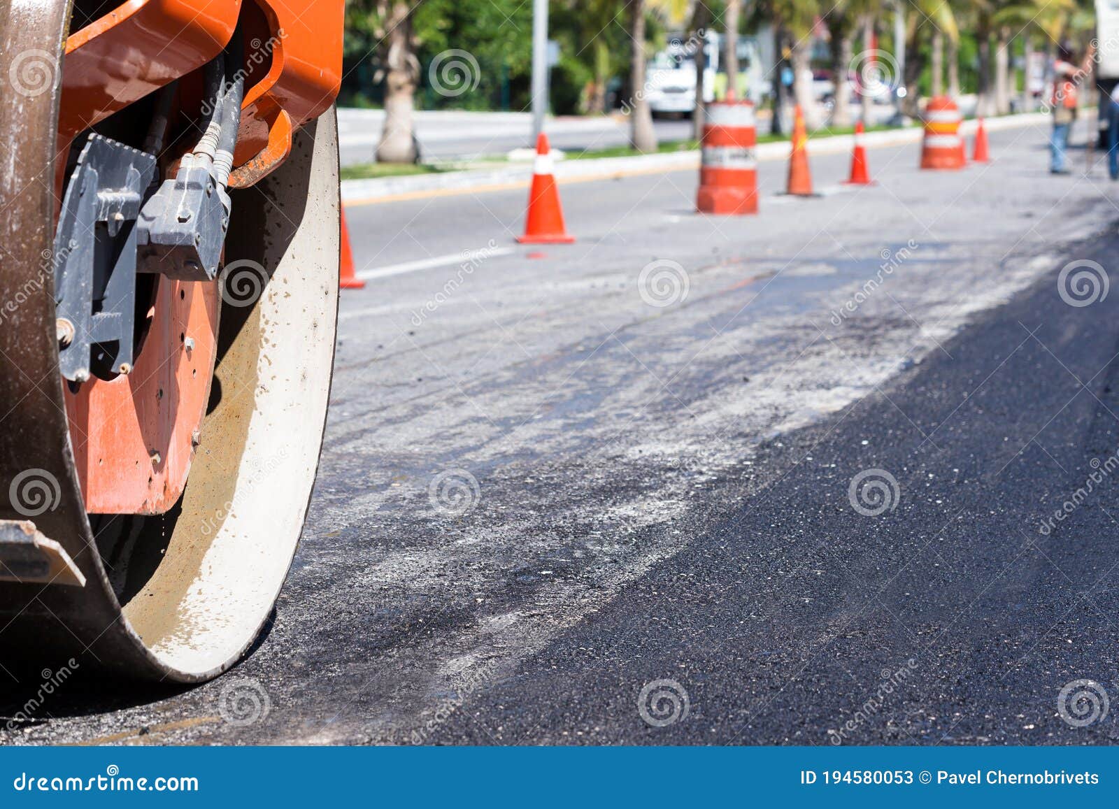 Steamroller during Road Construction Stock Image - Image of building ...