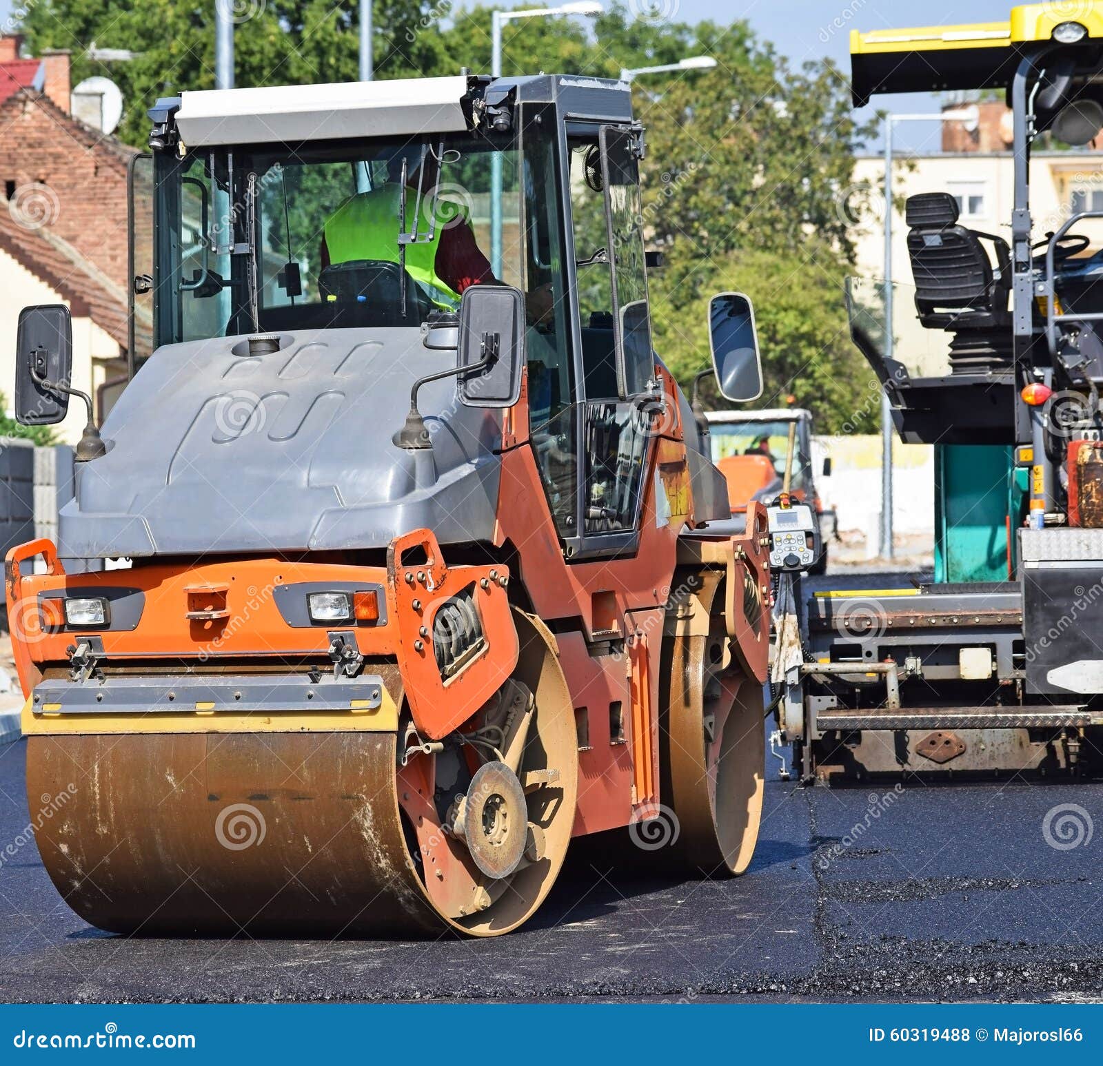 Steamroller at the Road Construction Stock Photo - Image of earth ...