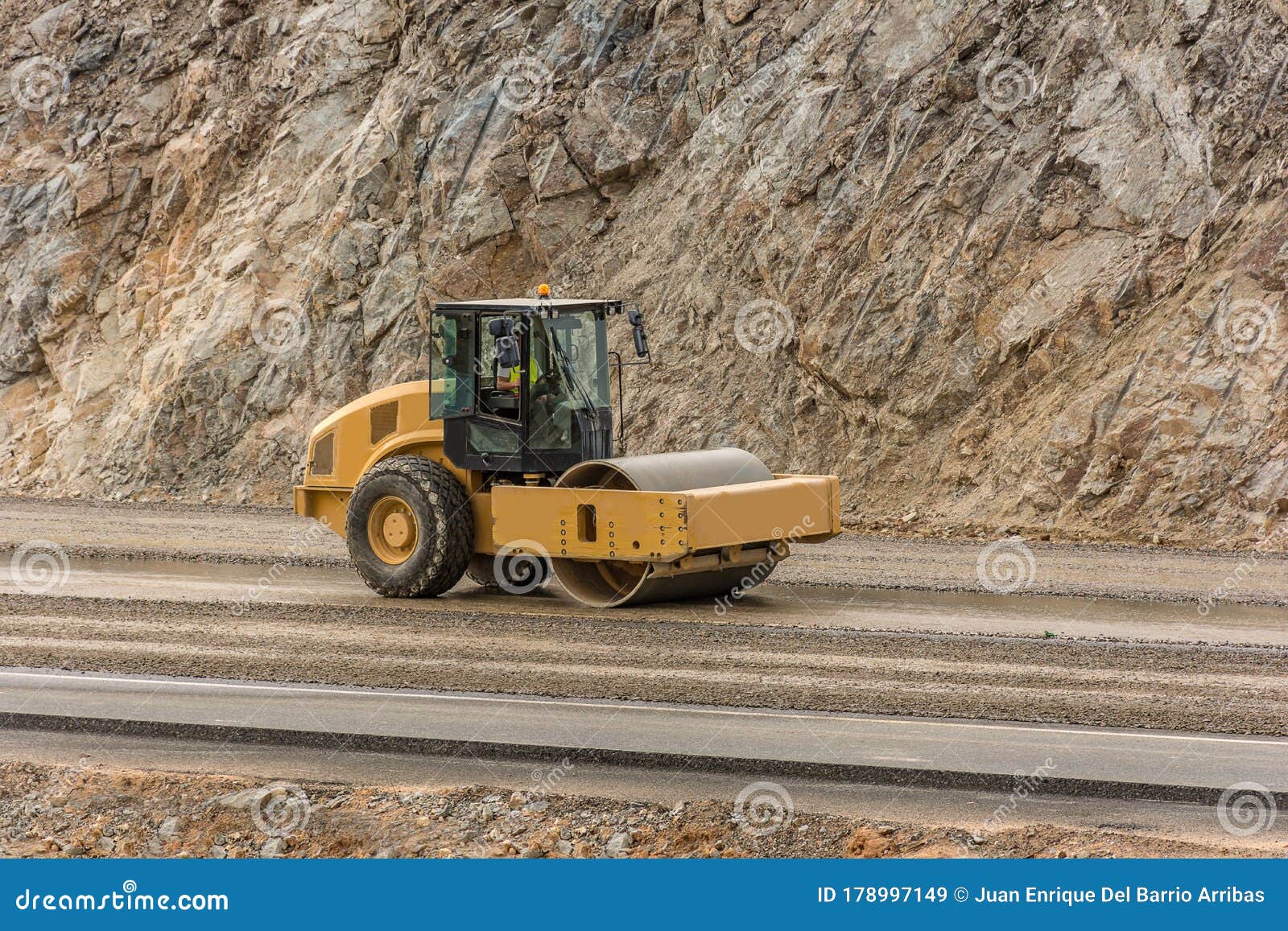 Steamroller at Road or Highway Construction Work Stock Image - Image of ...