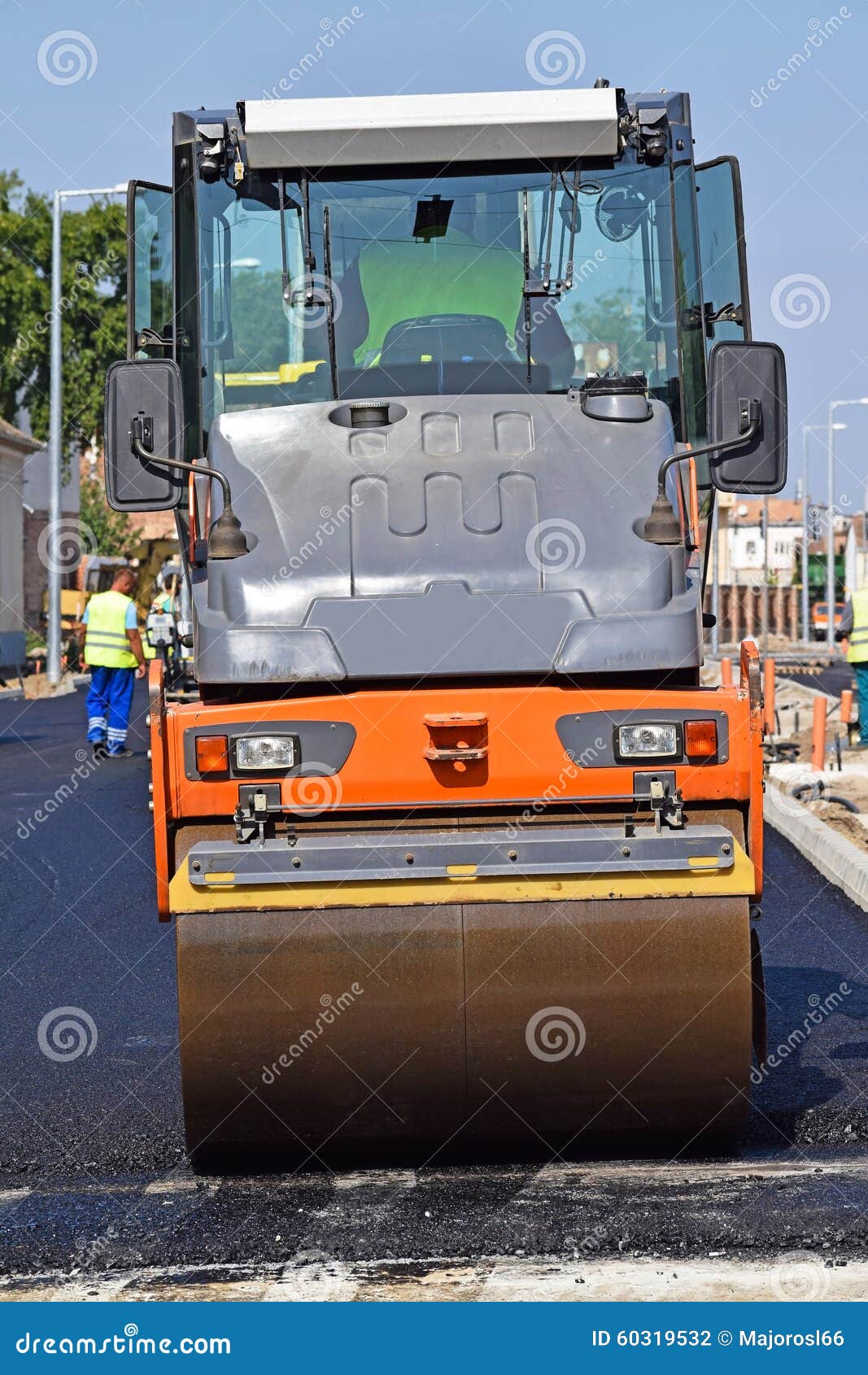 Steamroller Works at the Road Construction Stock Photo - Image of ...
