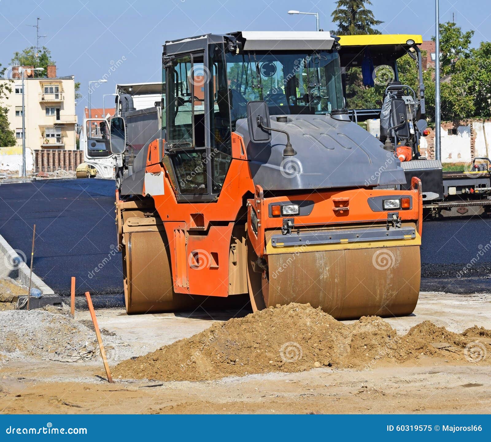 Steamroller Works at the Road Construction Stock Image - Image of ...