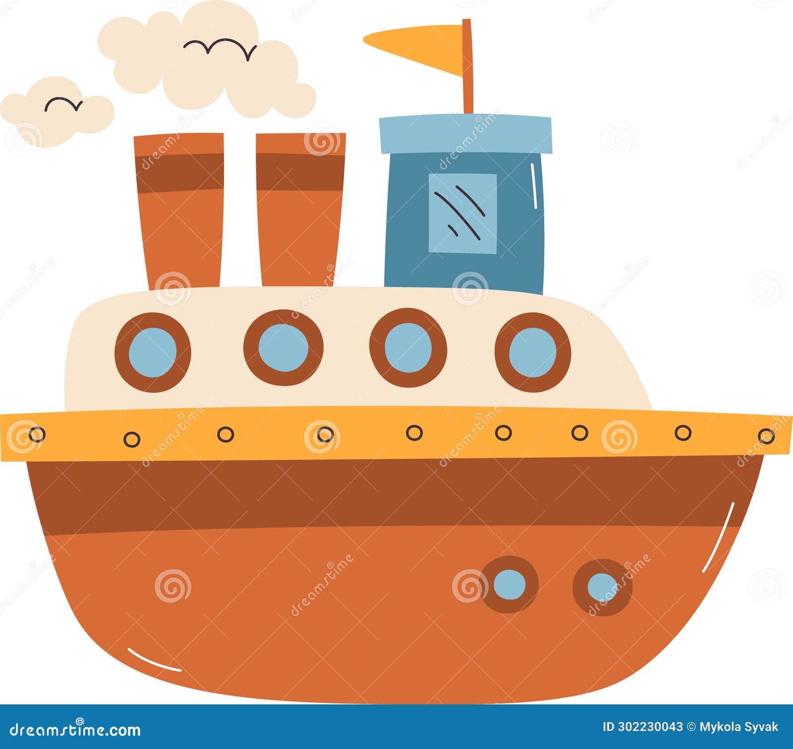 Steamship Cartoon Vessel stock vector. Illustration of ocean - 302230043
