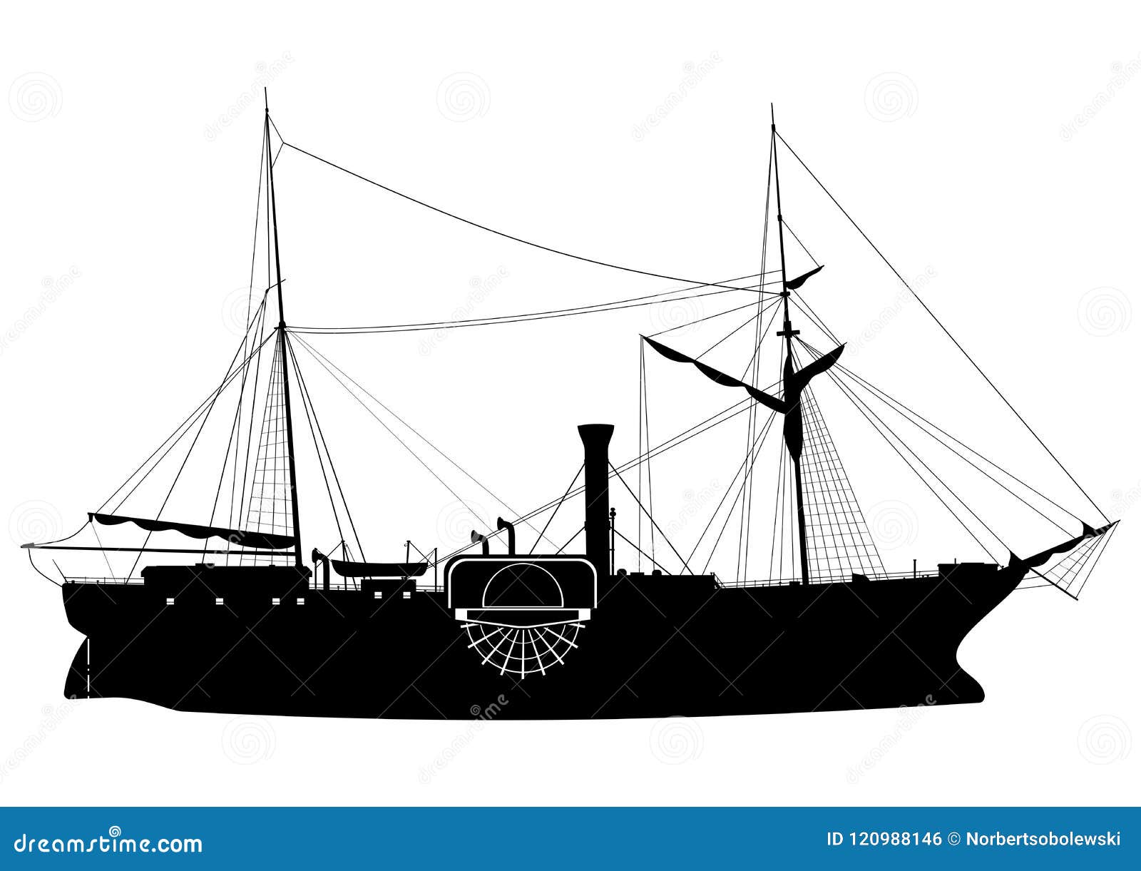 Steamship. stock vector. Illustration of 19th, paddle - 120988146