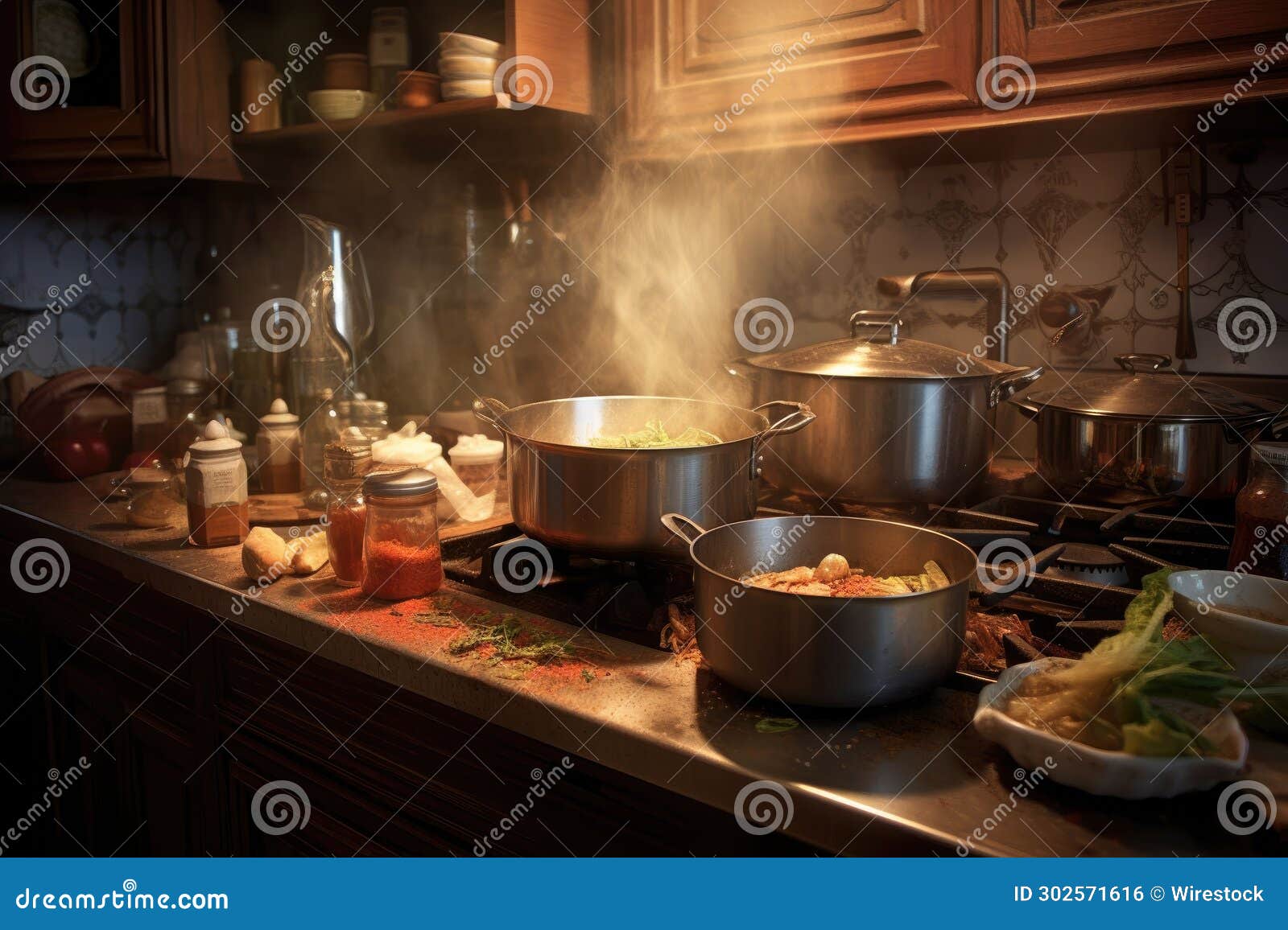 Steamy Cooking Pan Resting on a Kitchen Countertop. AI-generated Stock ...