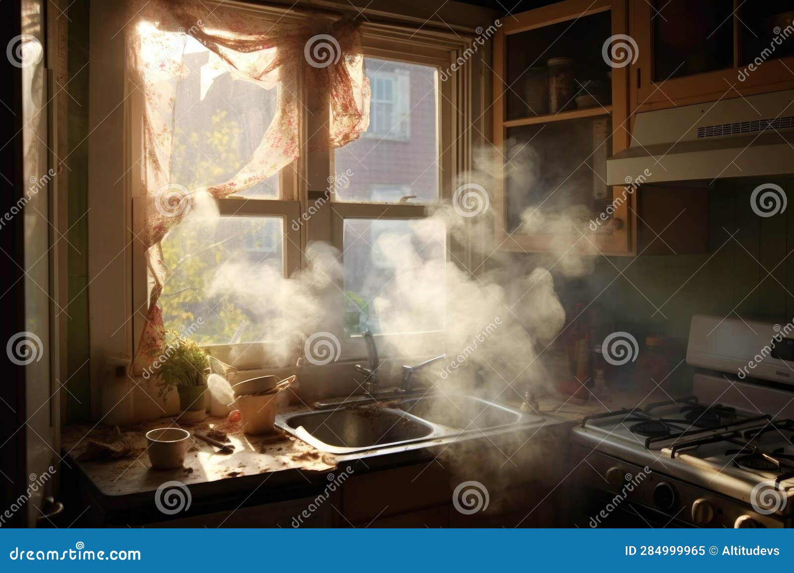 Steamy Smoke Escaping a Kitchen Window Stock Illustration ...