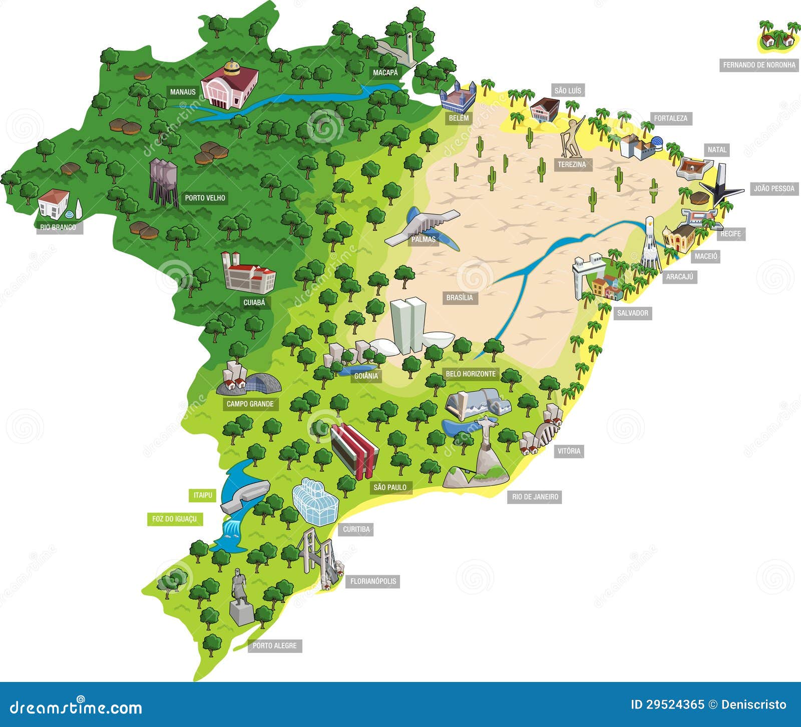 Steden van Brazilië. vector illustratie. Illustration of wildernis ...