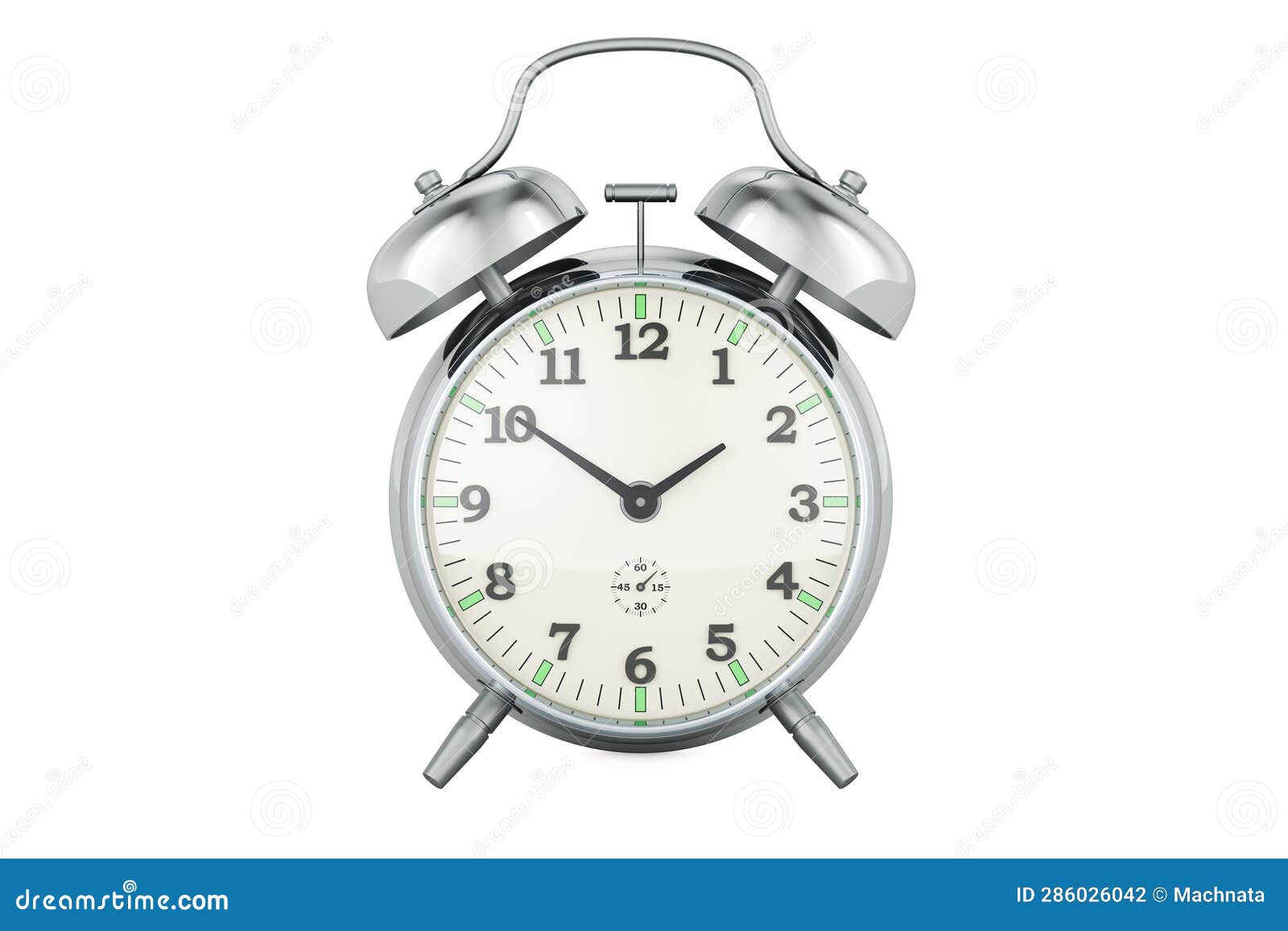 Steel Alarm Clock, Front View. 3D Rendering Stock Illustration ...