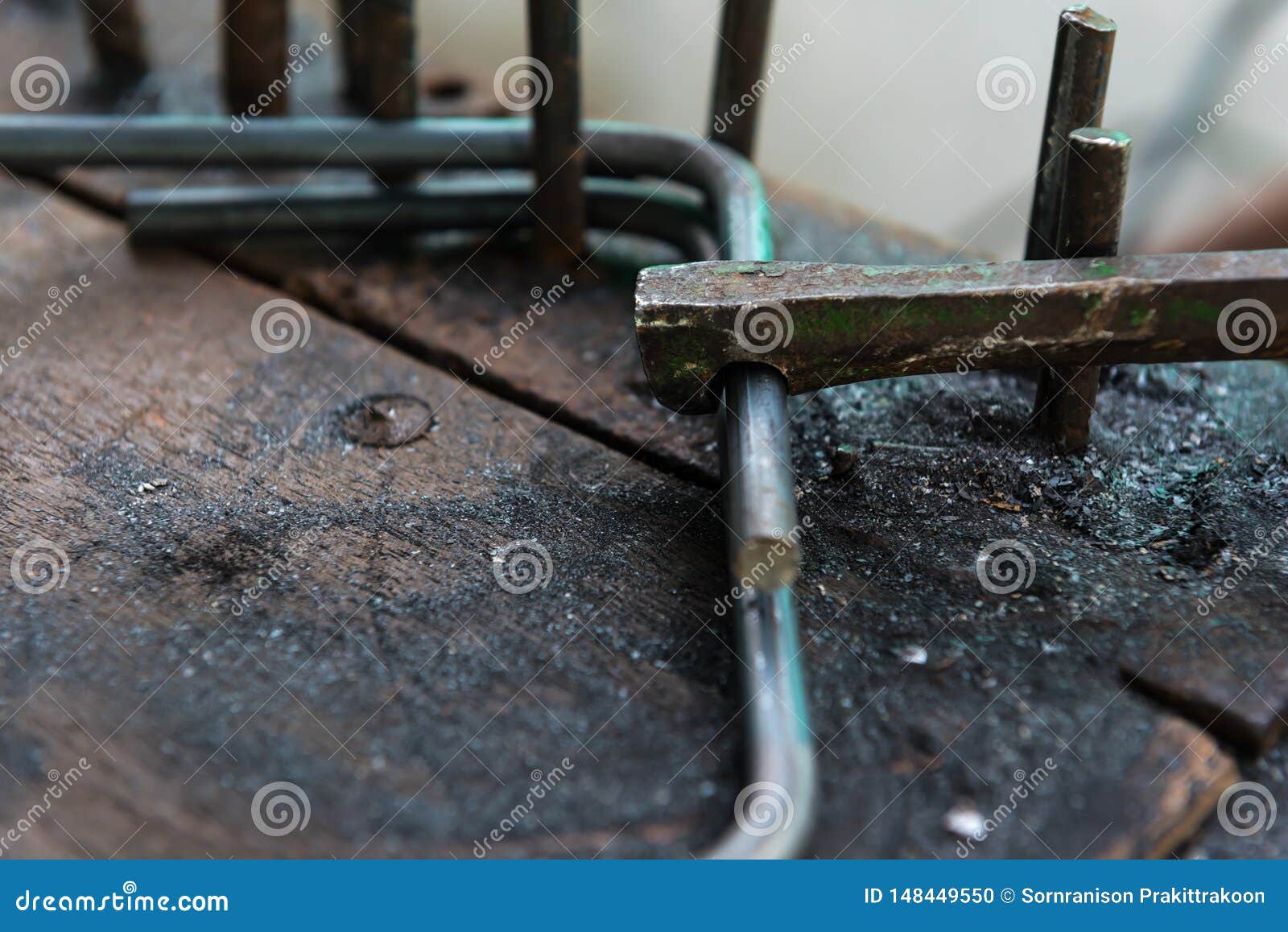 Steel bar bending on table stock photo. Image of industry - 148449550