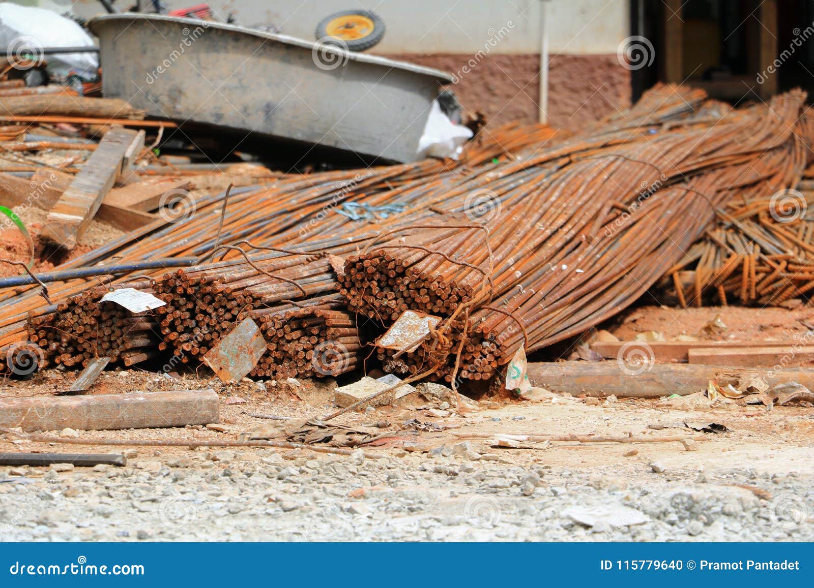 Steel Bar, Iron in a Construction Site is Rust on the Ground Stock ...