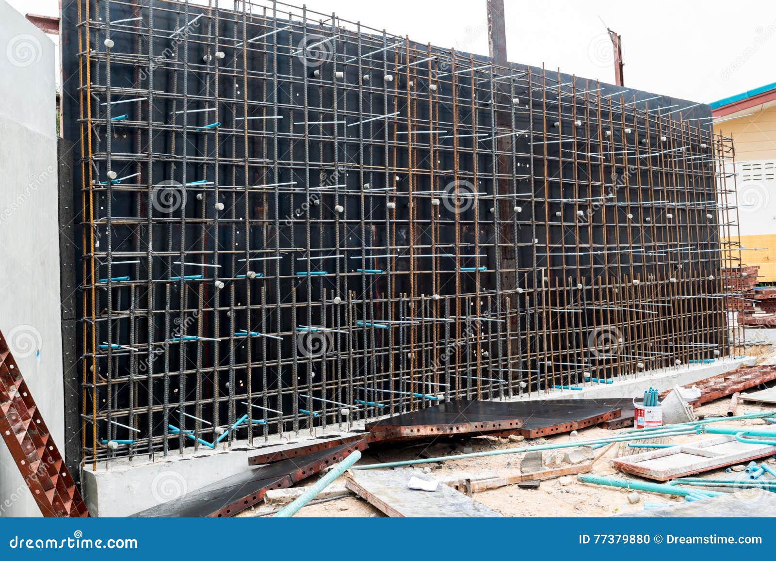 Screw Thread Steel Bar Framework In The Construction Site. Steel Rebars ...