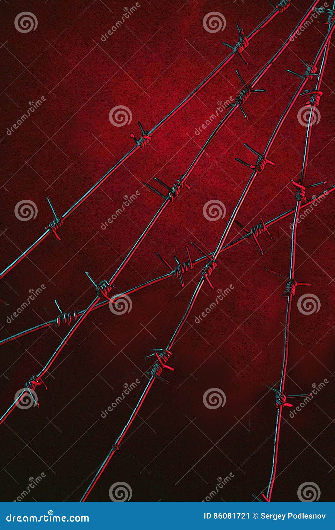 Steel Barbed Wire on a Red Background Stock Illustration - Illustration ...