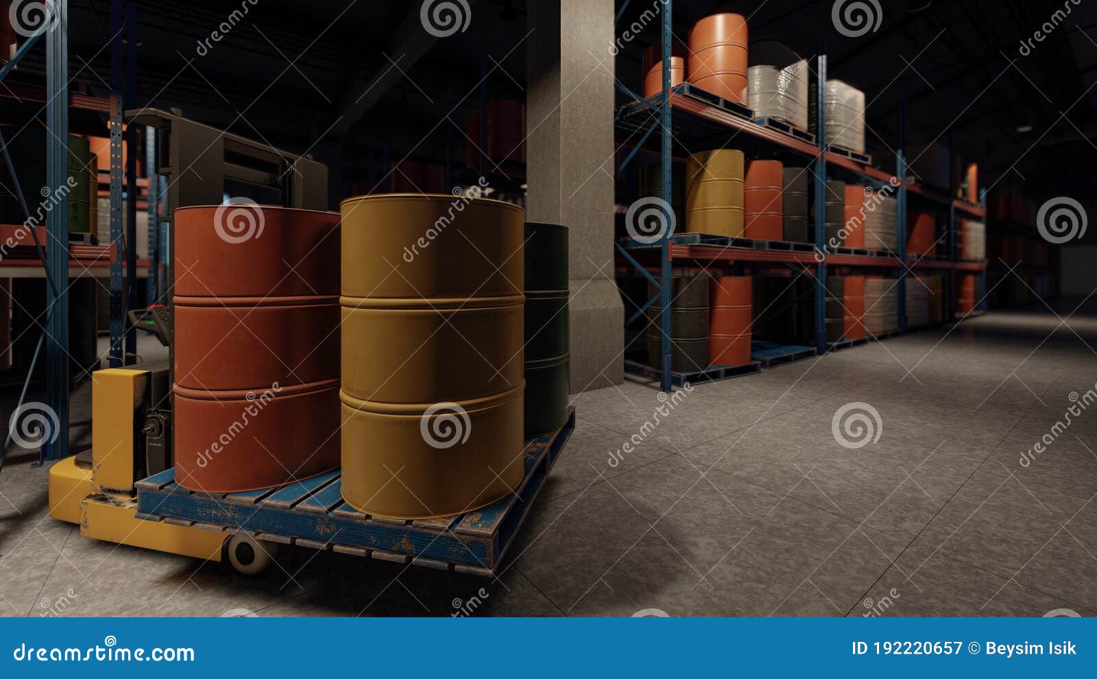 Illuminated Warehouse Aisle With Motion Sensor Lights Stock Photo ...