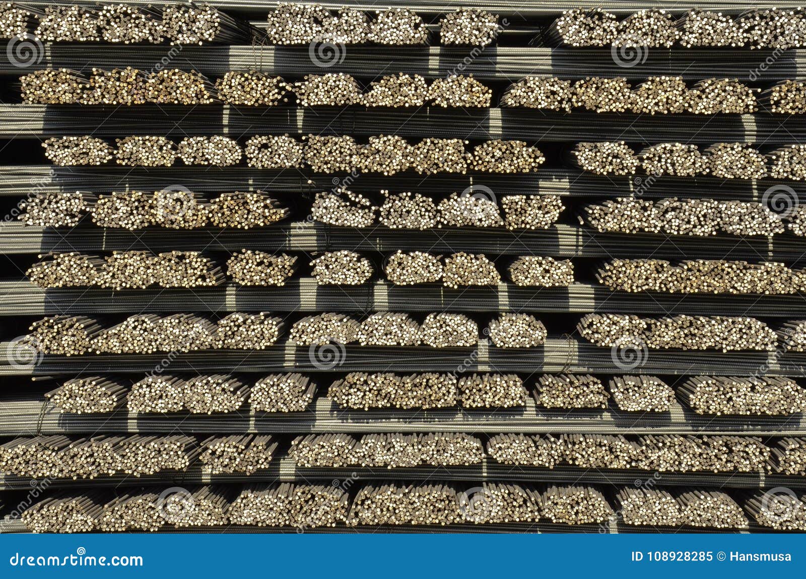 Steel Bars, Construction Material for Concrete, Stacked in a Plant ...