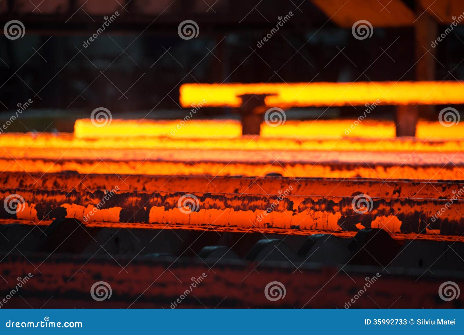 Steel Bars Just after Casting Stock Image - Image of heat, sparks: 35992733