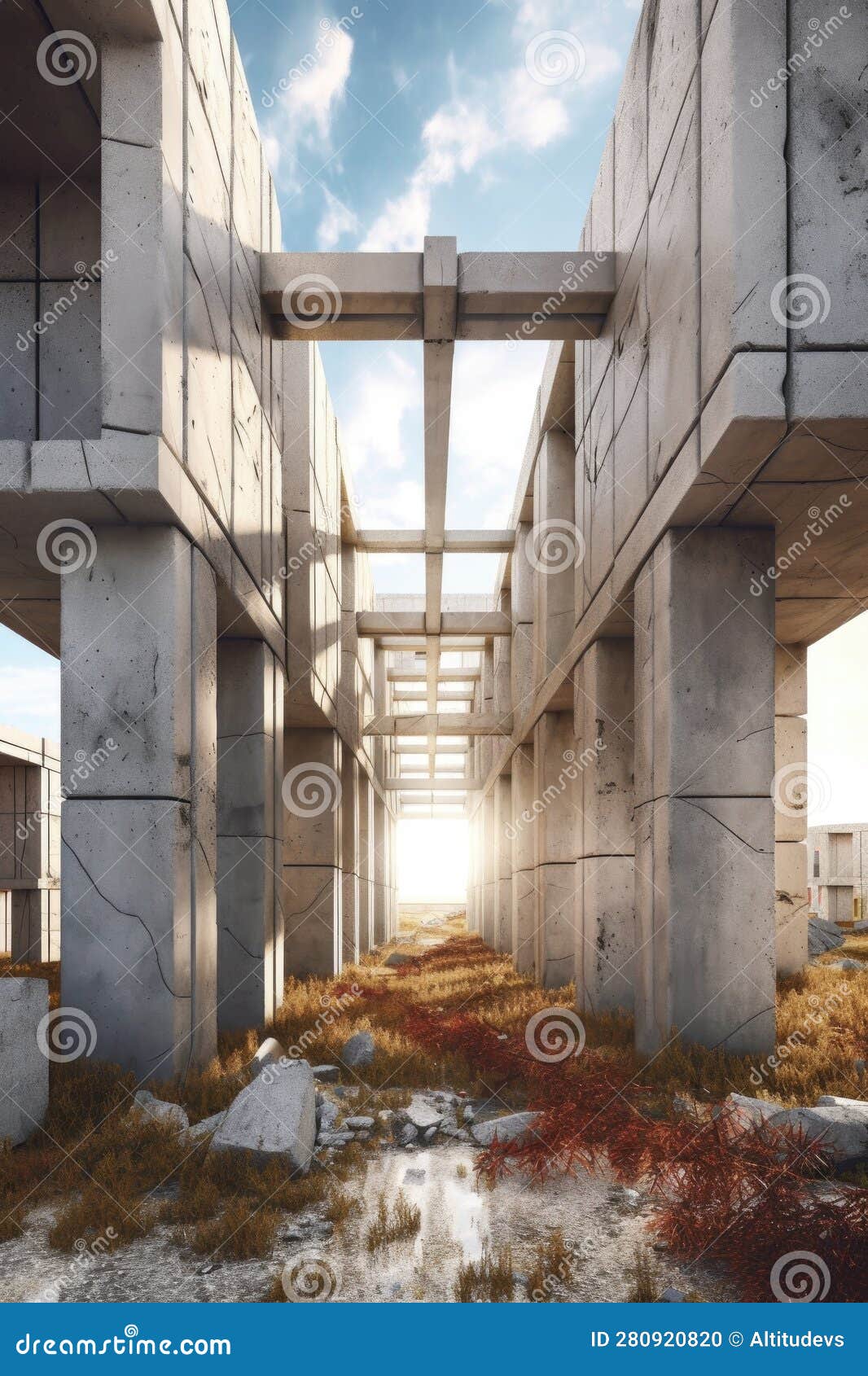 Steel Beams and Concrete Blocks Stacked at Site Stock Illustration ...