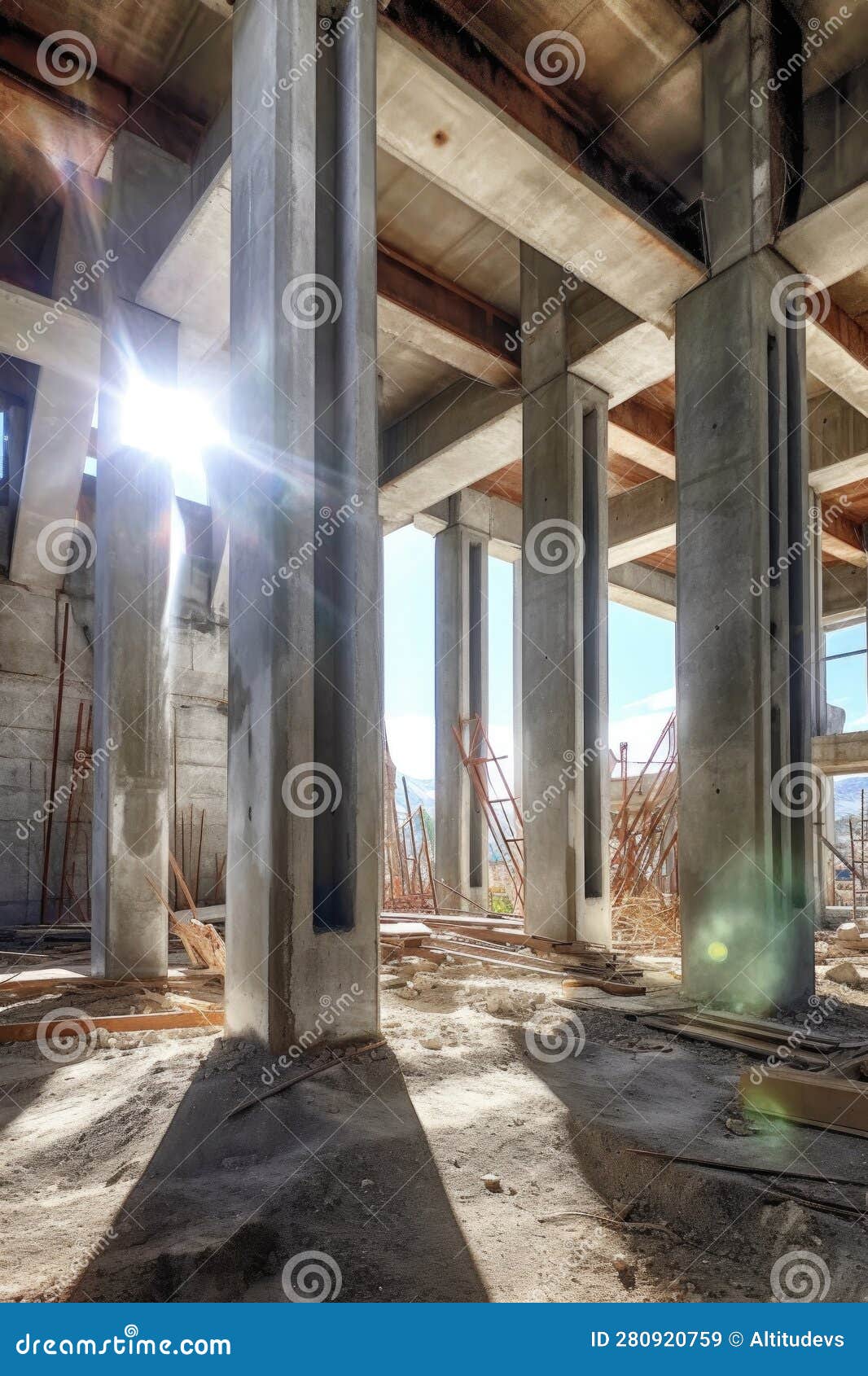 Steel Beams and Concrete Pillars at a Building Site Stock Illustration ...