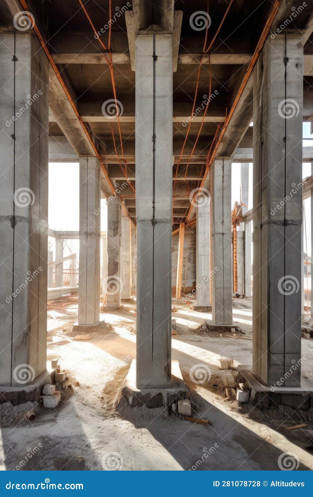 Steel Beams and Concrete Pillars at a Building Site Stock Illustration ...