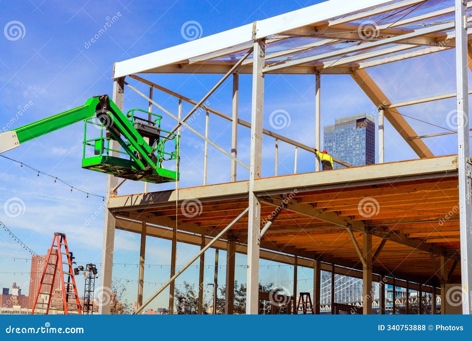 Steel Beams Frame an Office Building during a Construction Stock Photo ...