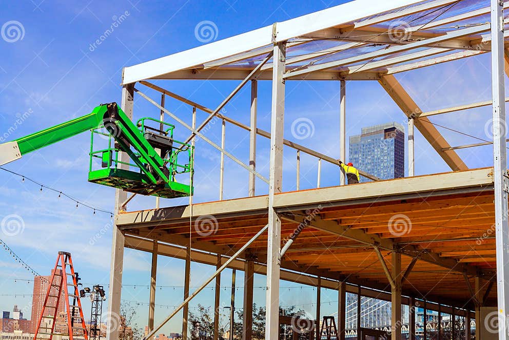 Steel Beams Frame an Office Building during a Construction Stock Photo ...