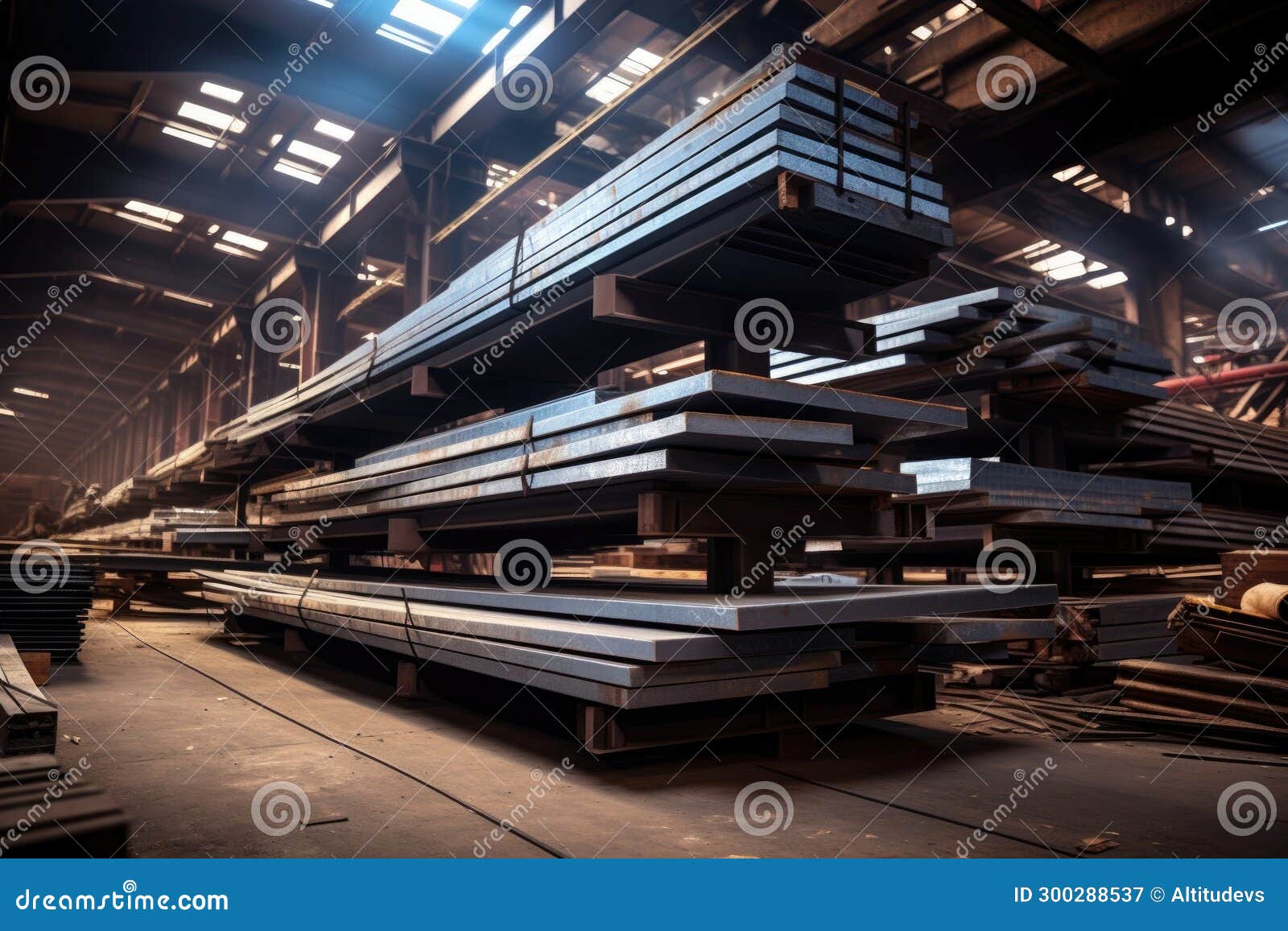 Steel Beams Stacked in a Warehouse Stock Image - Image of logistics ...