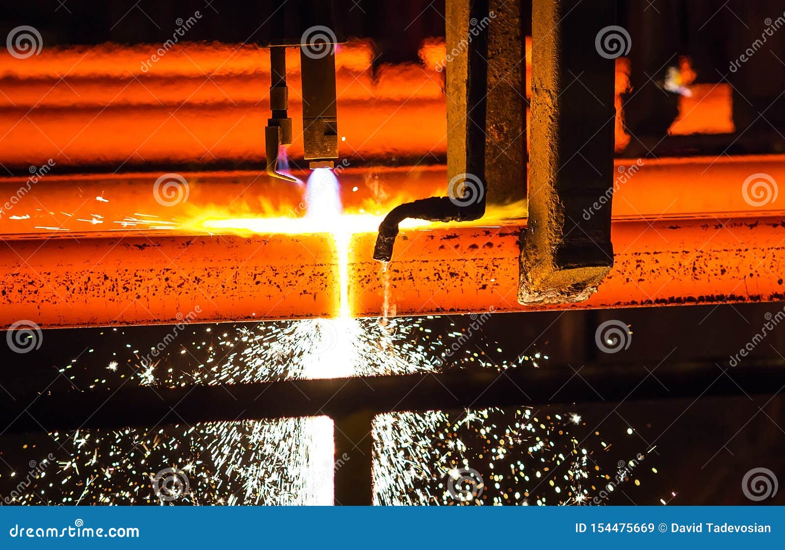 Steel Billets at Torch Cutting. Huge Ironworks. Stock Image - Image of ...