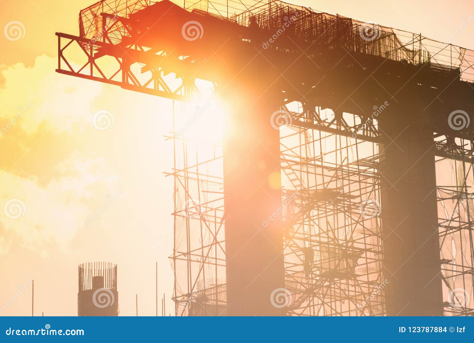 Steel bridge construction stock photo. Image of dawn - 123787884
