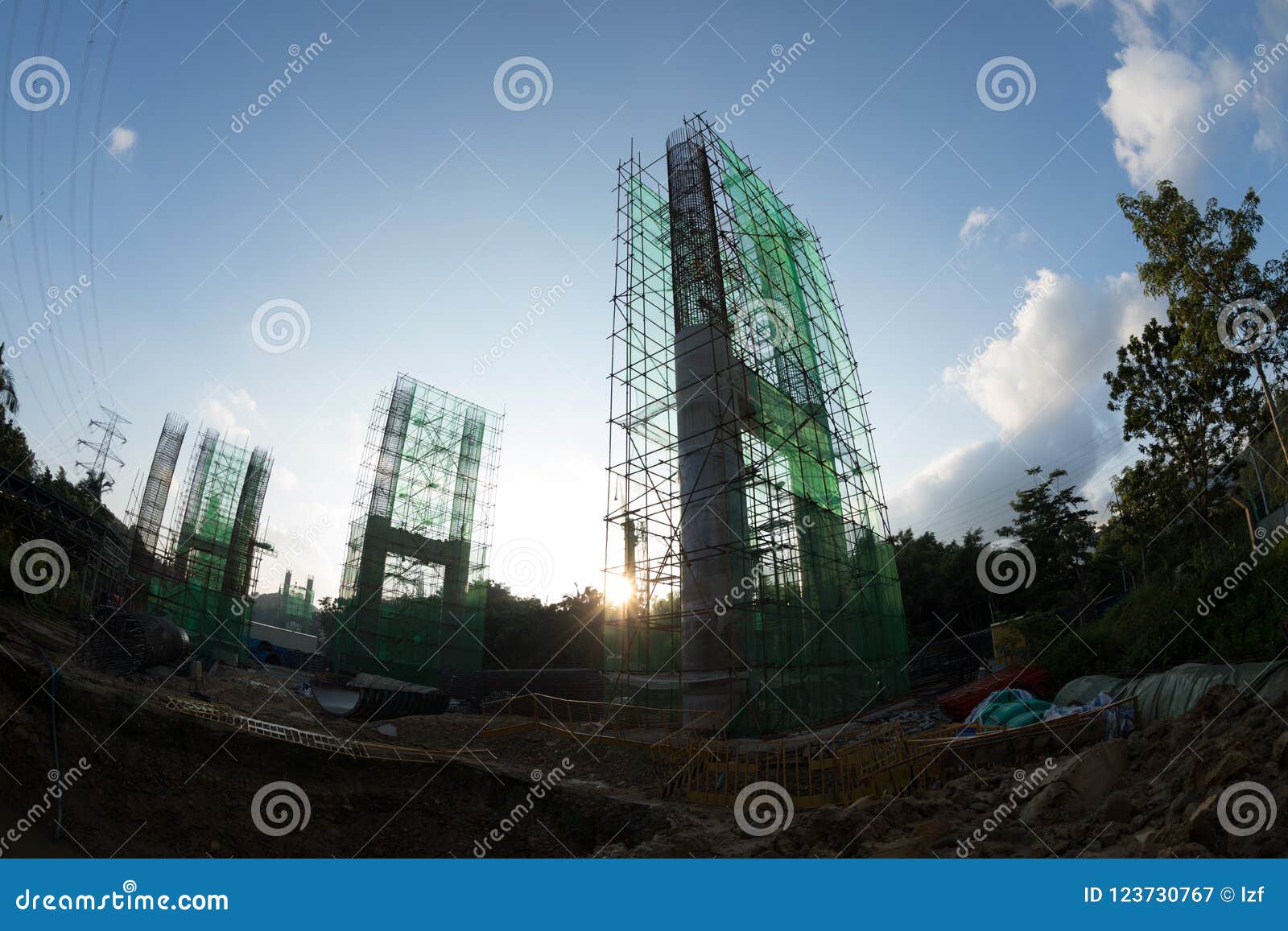 Steel Bridge Construction with Scaffolding Stock Image - Image of metal ...