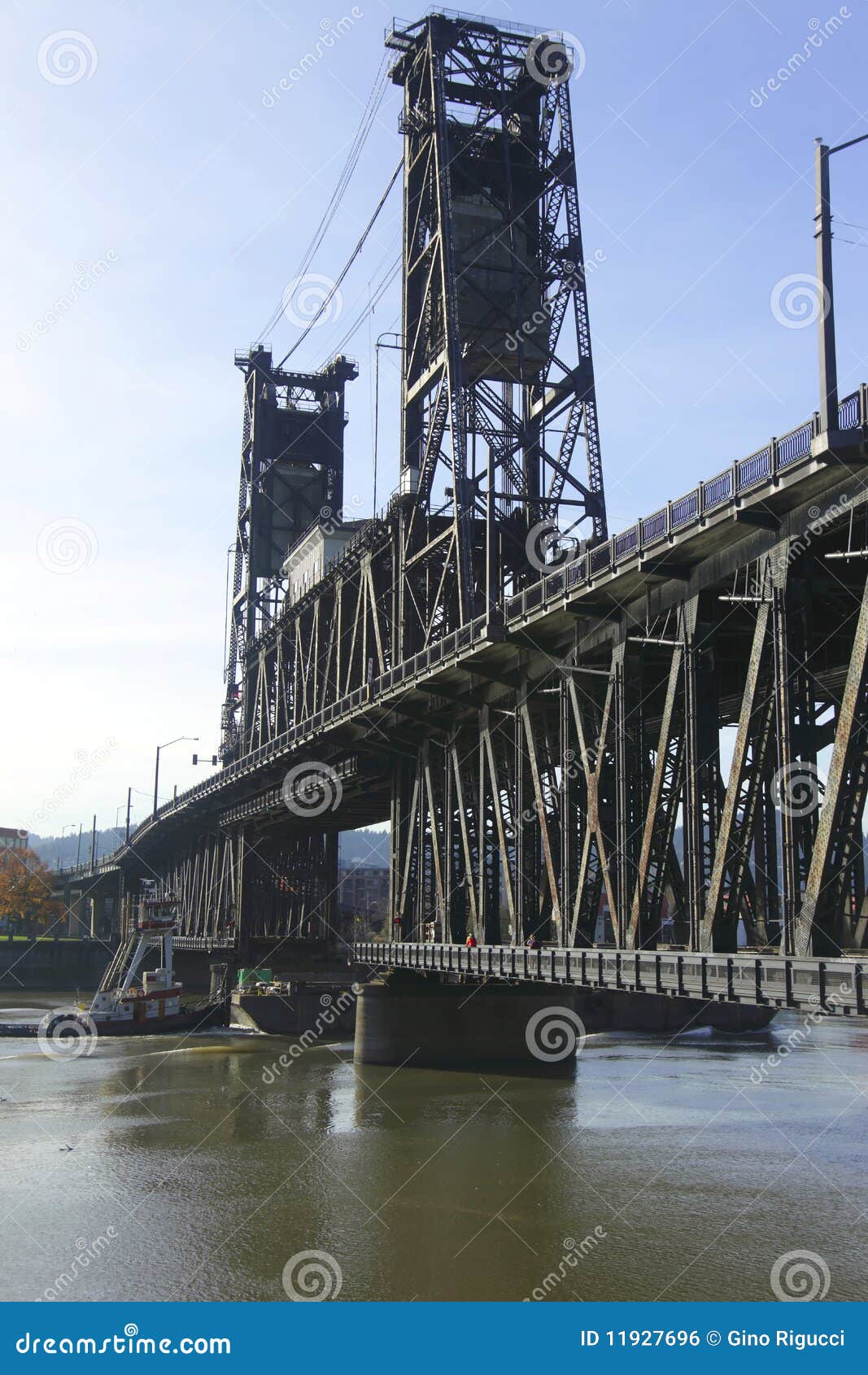 Steel Bridge & a Passing Barge. Stock Photo - Image of west, river ...