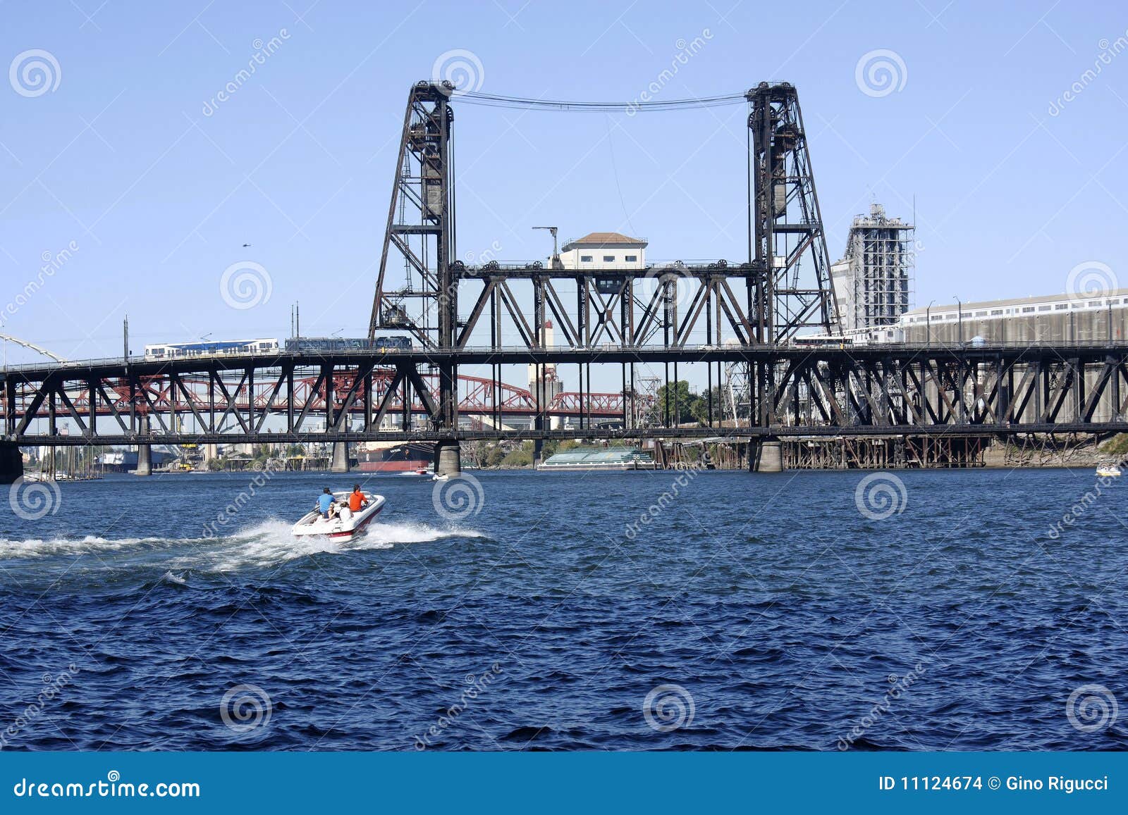 Steel Bridge and a Passing Boat Stock Photo - Image of warm, west: 11124674