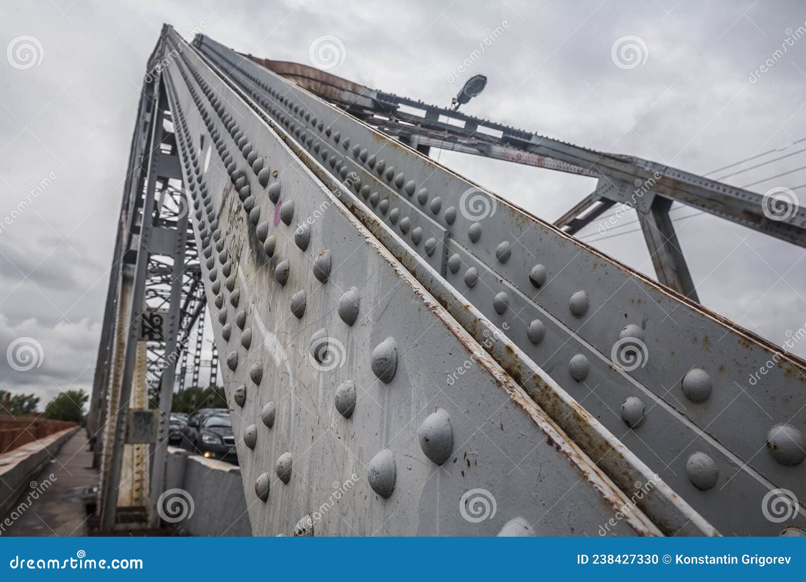 Steel Bridge Supports with Rivets. Gray Bridge Beams Made of Steel ...