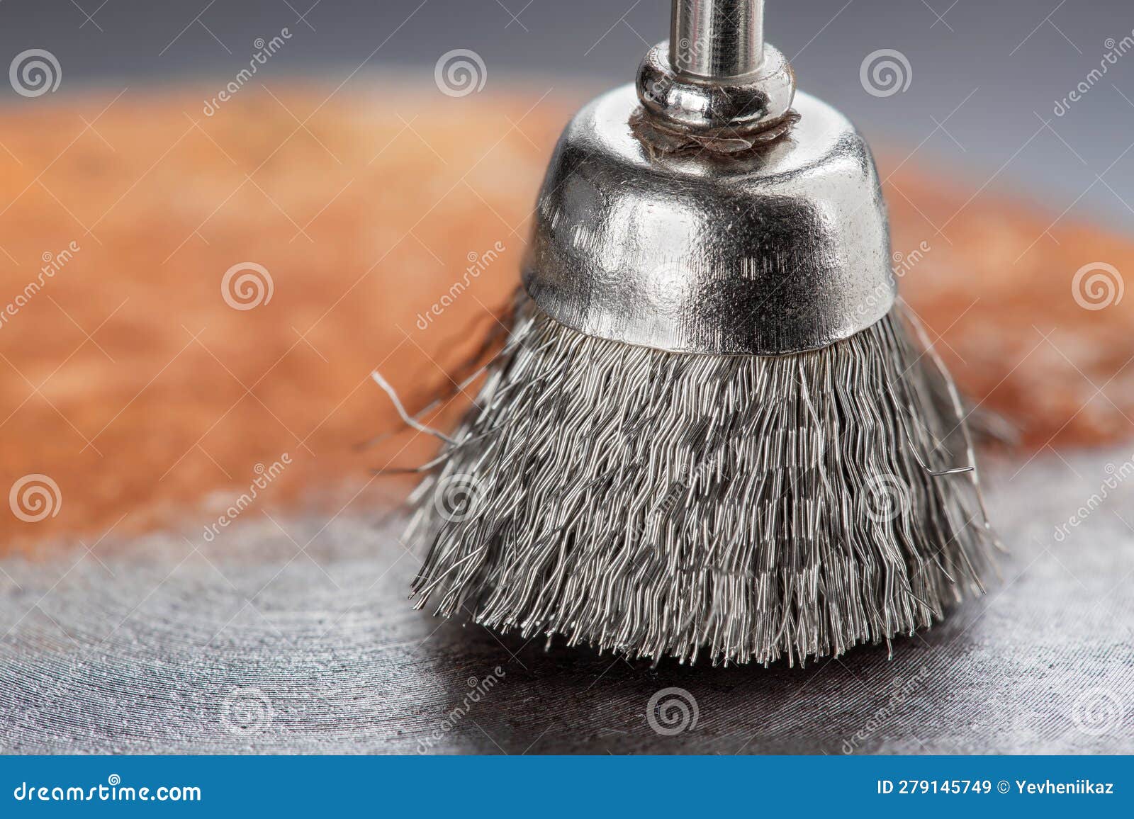 Steel Brush for Drill Clean Off Old Metal Sheet with Rust Stock Image ...