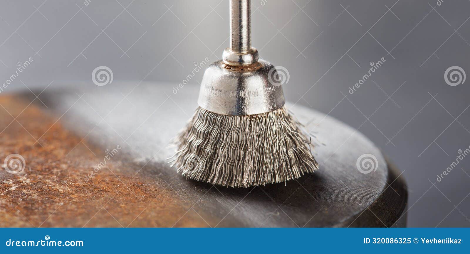 Steel Brush for Drill Clean Off Old Metal Sheet with Rust Stock Image ...