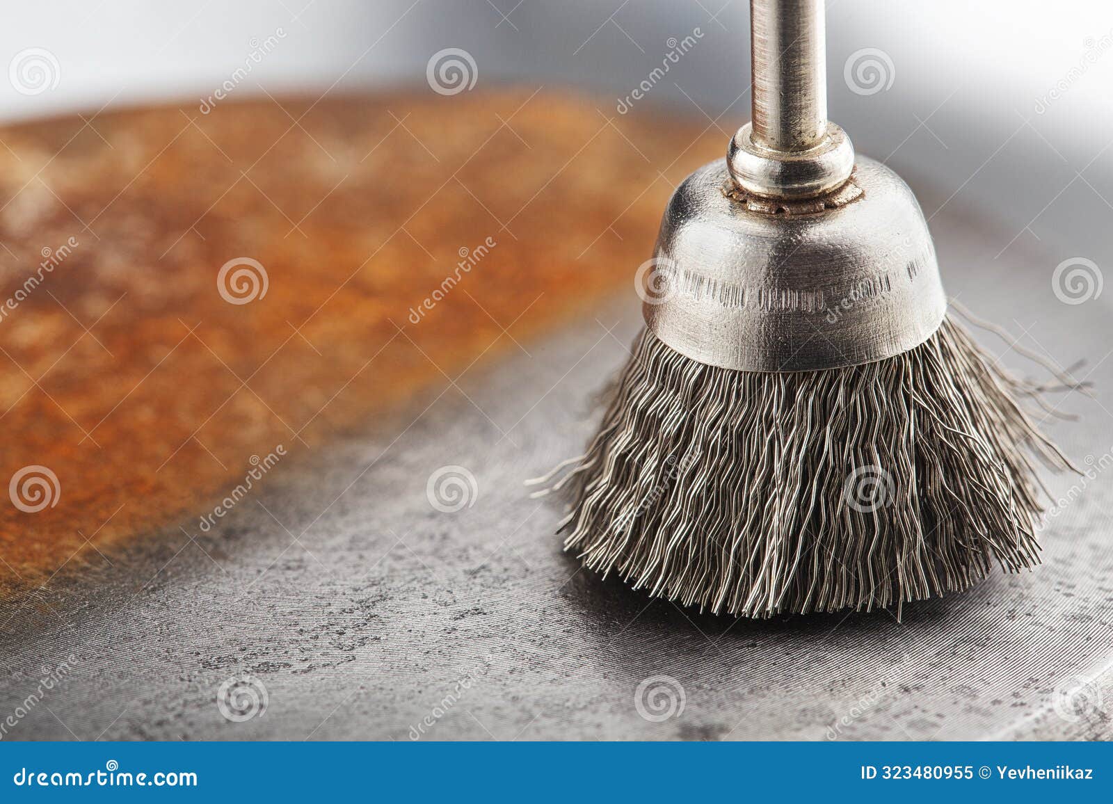 Steel Brush for Drill Clean Off Old Metal Sheet with Rust Stock Image ...
