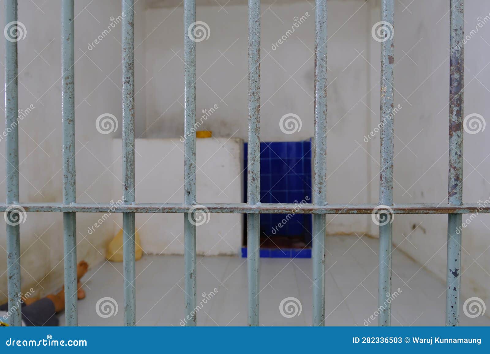 Steel cage in the prison. stock image. Image of facade - 282336503