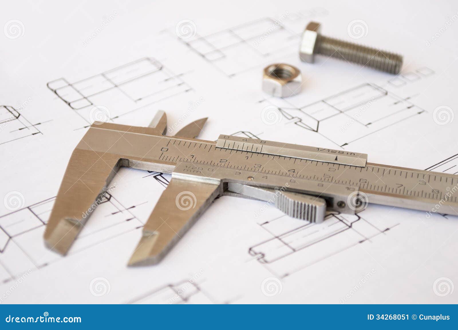 Steel caliper with planes stock image. Image of architect - 34268051