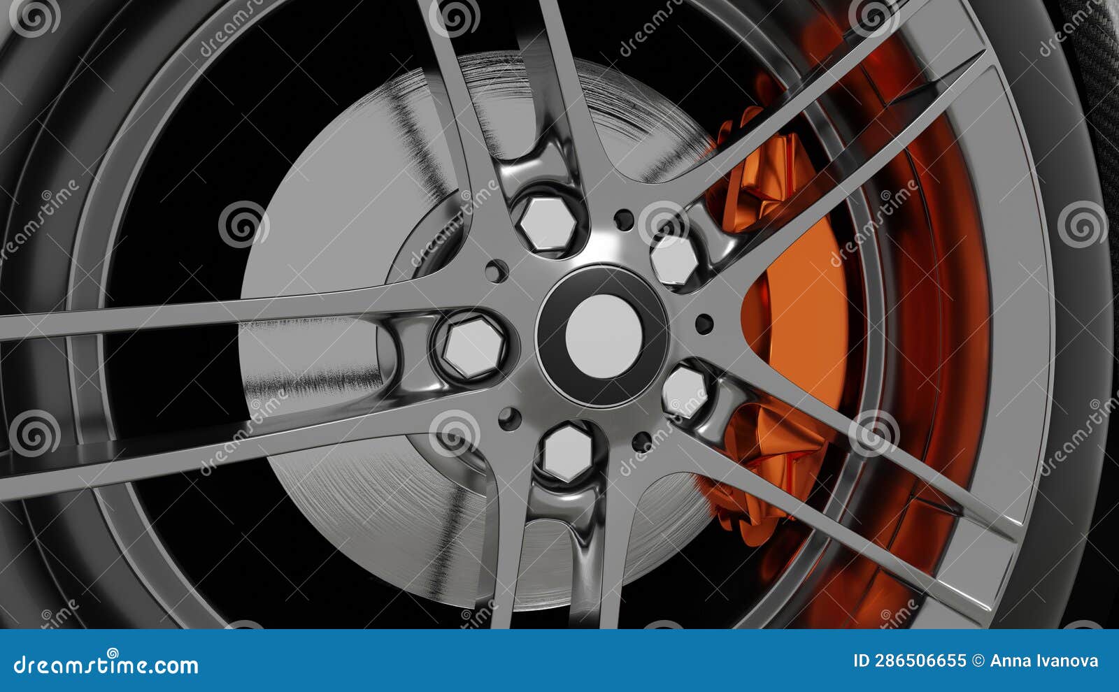 Steel Car Disc on Wheel, Disc Brakes. Cast Disc of Car Stock ...