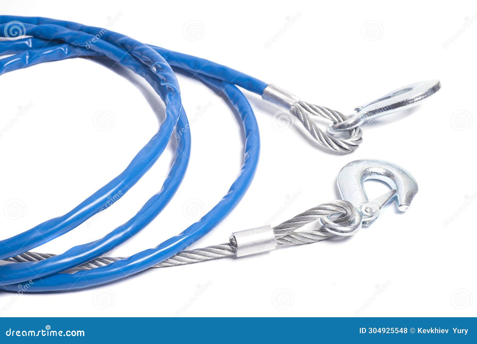 Steel Car Tow Rope with Hooks in Blue Braid Isolated on White ...