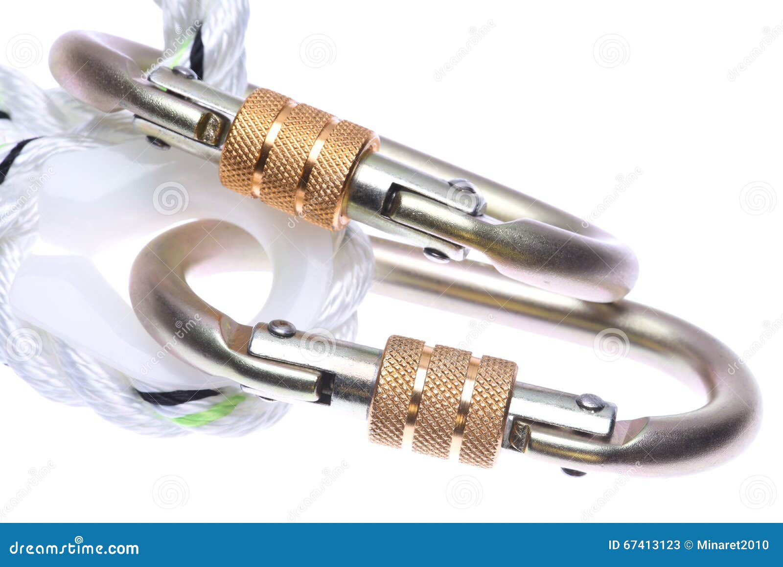 Steel Carabiners with Rope Isolated Stock Image - Image of macro ...