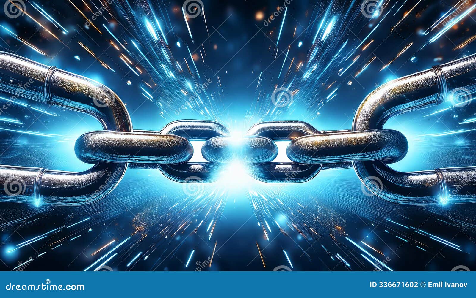 Steel Chain Breaking Under Pressure with Light Streaks Background Stock ...