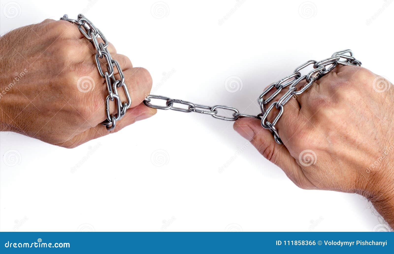 A steel chain in the hands stock photo. Image of steel - 111858366