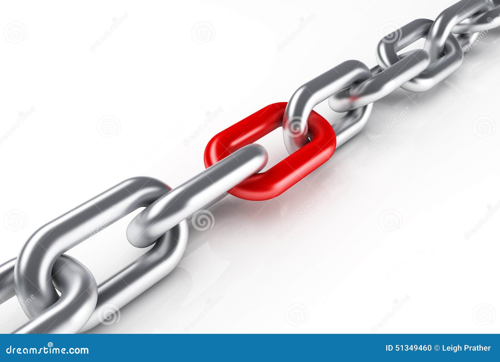 Steel chain with red link stock illustration. Illustration of power ...