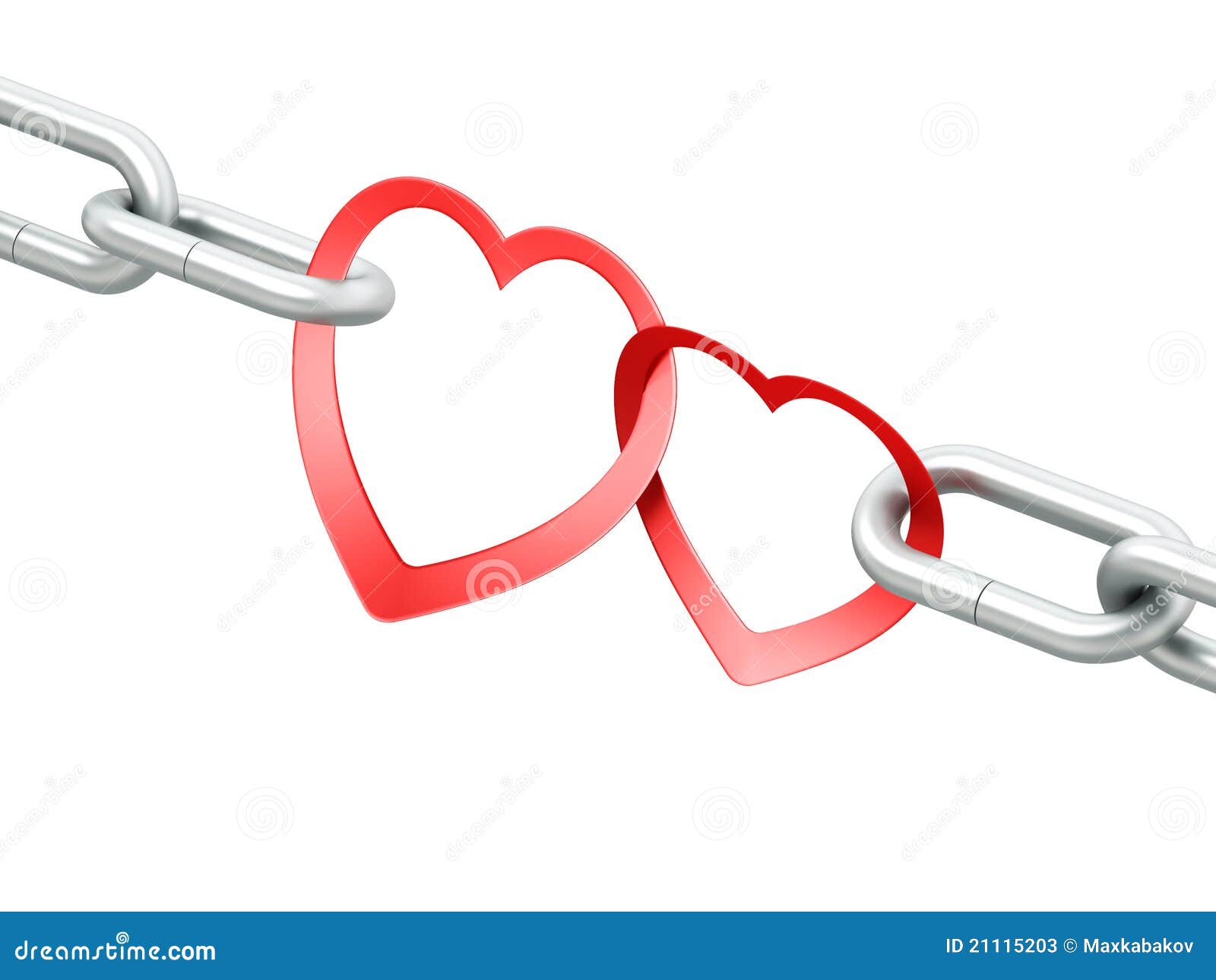 Steel Chain with Two Joined Red Hearts Stock Illustration ...
