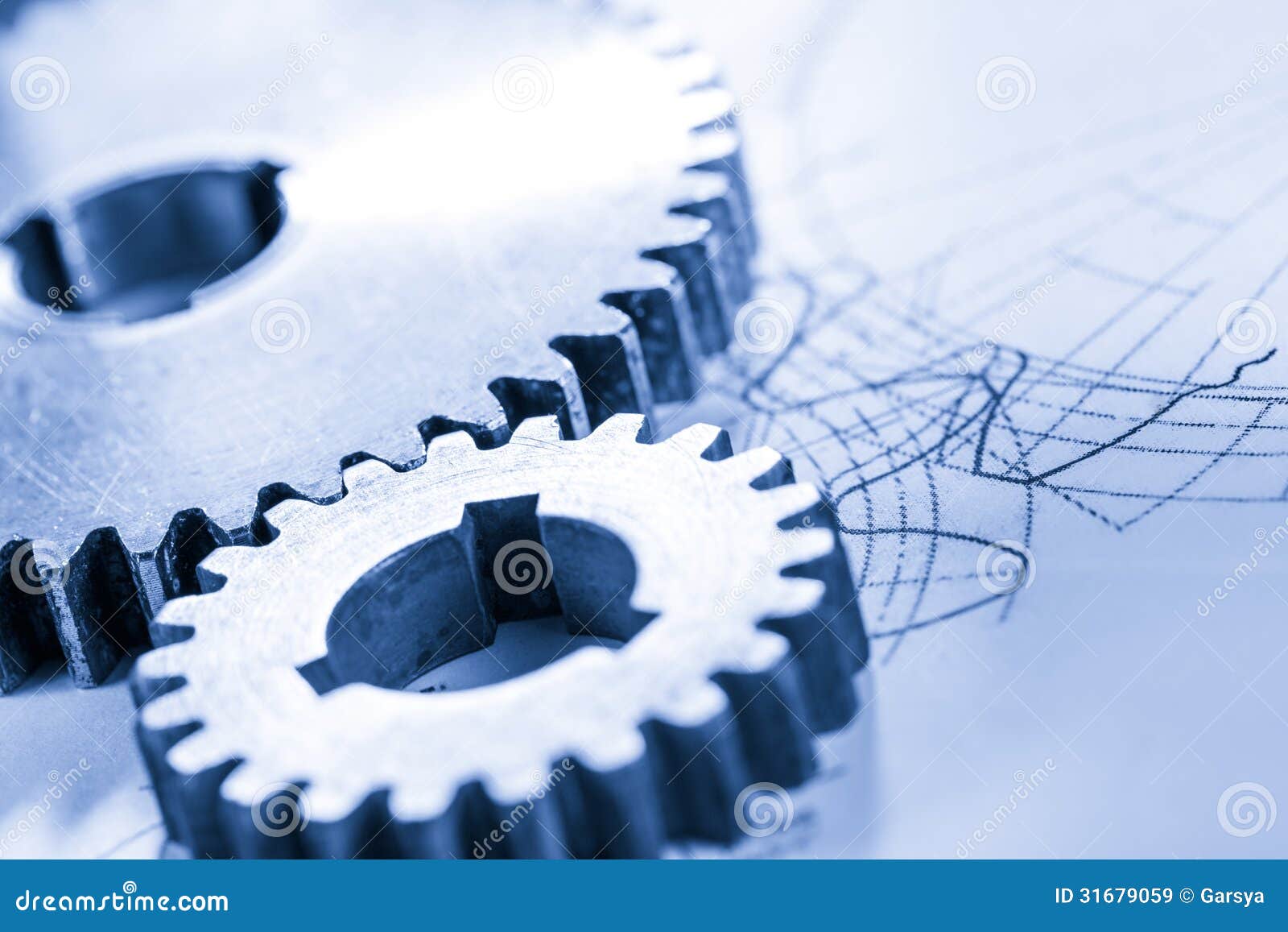Steel cogwheels on drawing stock image. Image of engineering - 31679059