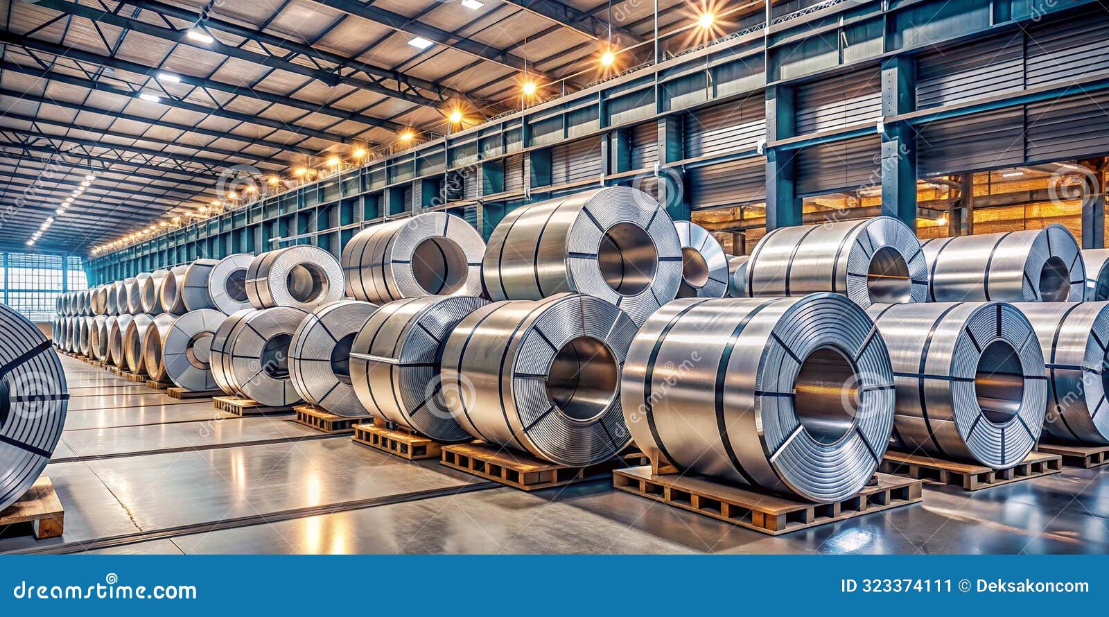 Steel Coils Arranged Methodically in an Industrial Storage Area AI ...