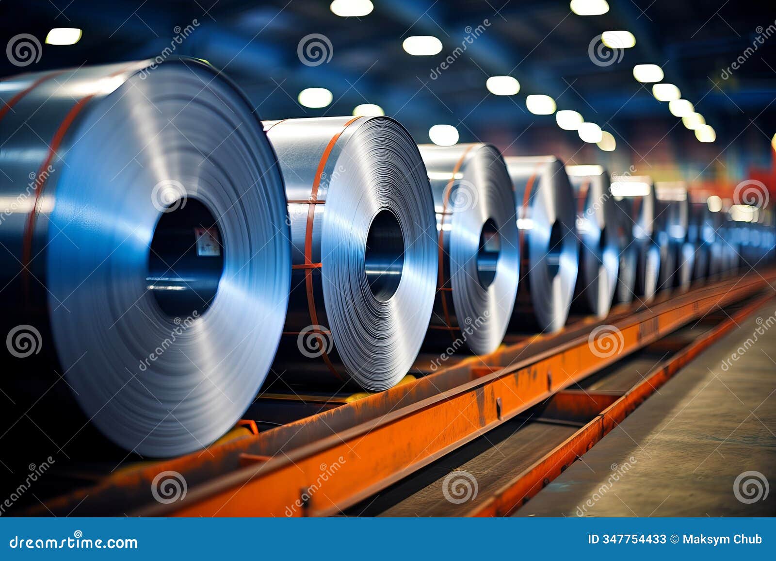 Steel Coils Lined Up for Processing in a Modern Industrial Facility ...