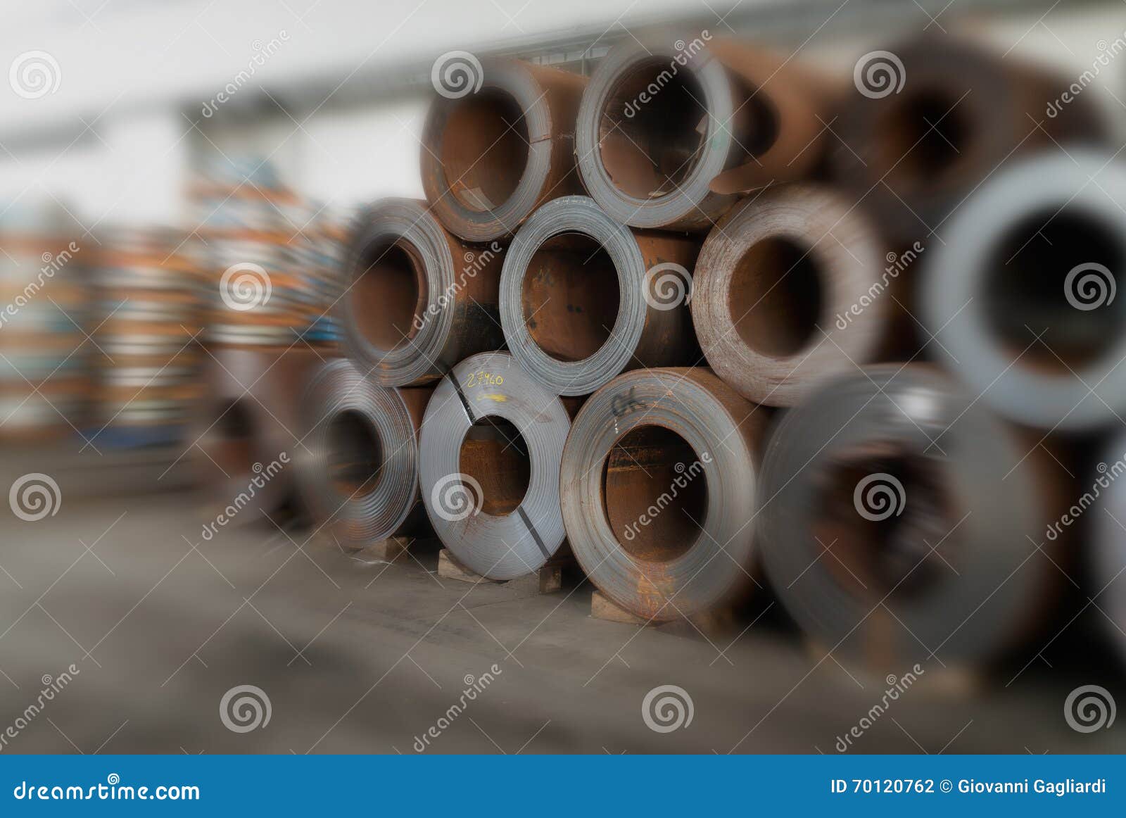 Steel Coils Stacked in a Warehouse Stock Photo - Image of pattern ...